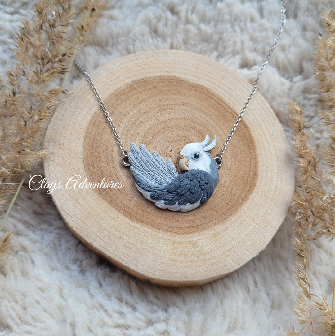 Cockatiel Parrot Necklace Handmade of Polymer Clay. - Etsy