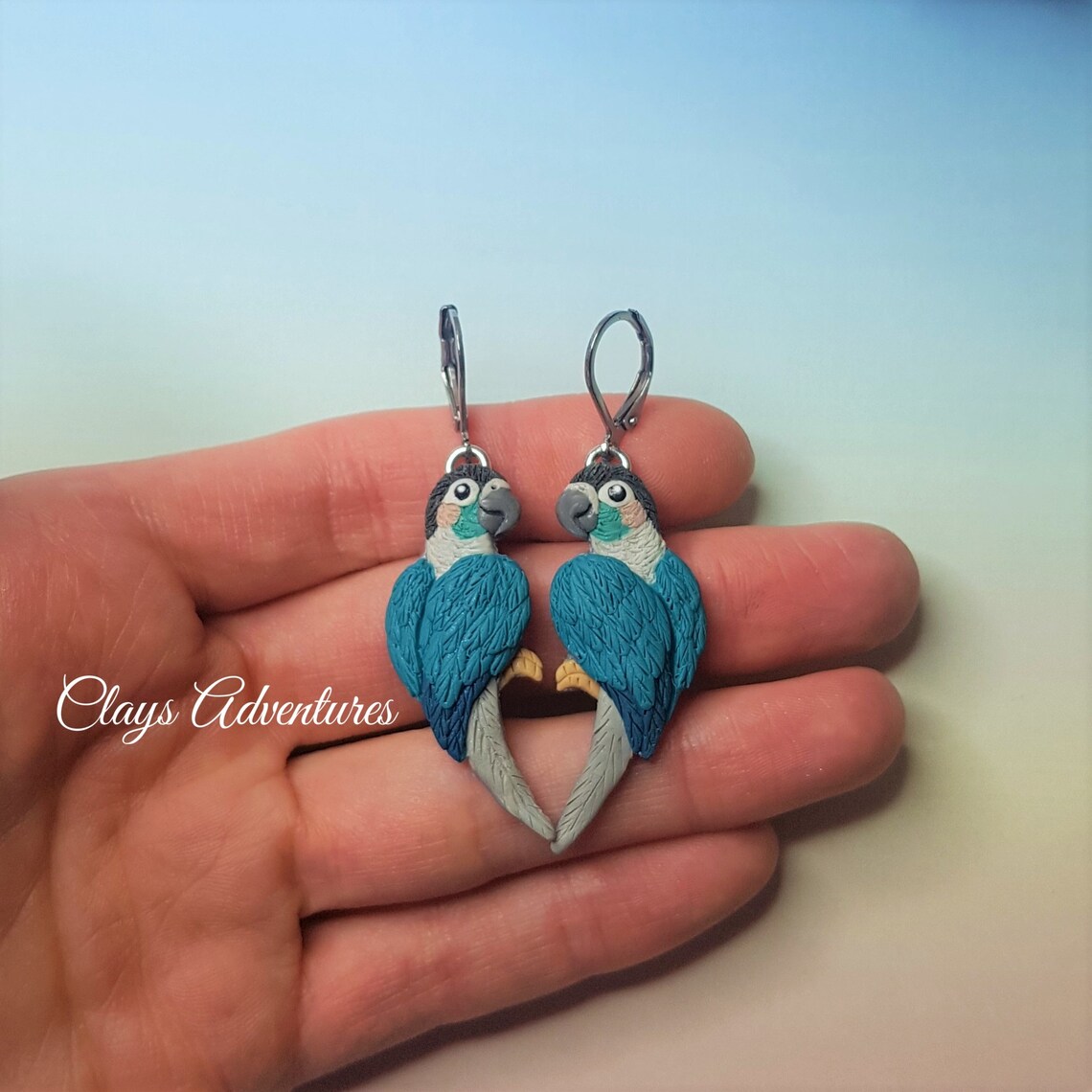 Turquoise Green Cheek Conure Parrot Earrings, Handmade, Parrot Figurine ...