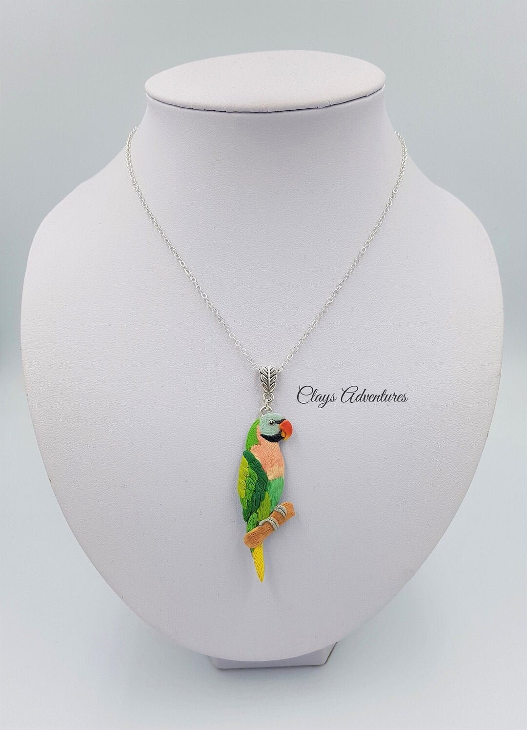 Moustache Parakeet Necklace, Handmade, Parrot Figurine Made of Polymer ...