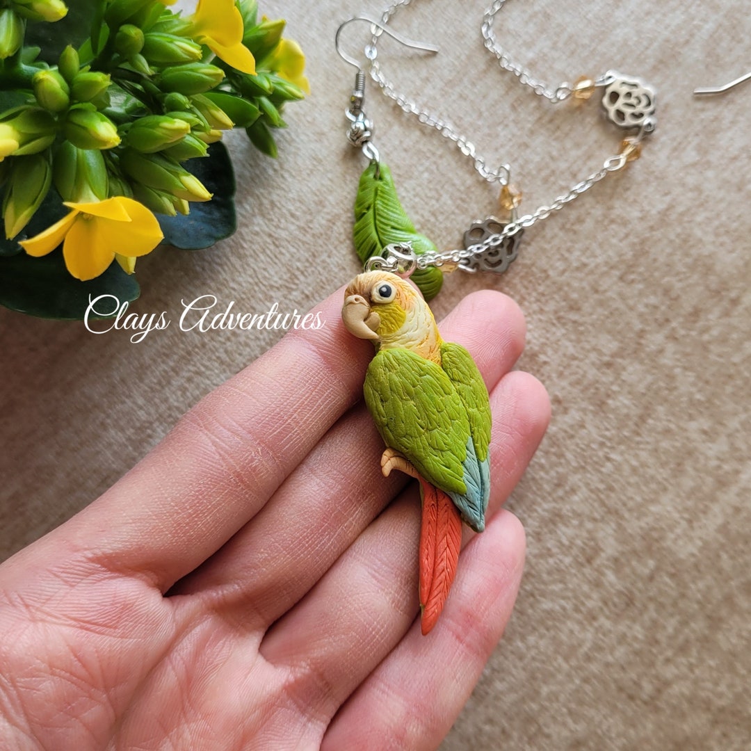 Parrot Necklace Green Cheek Pineapple Conure , Handmade, Parrot ...