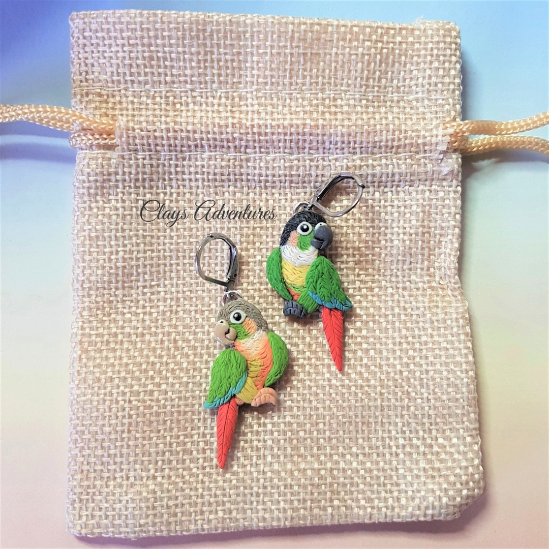 Green Cheek Conure , and Pineapple Conure Two Different Earrings ...