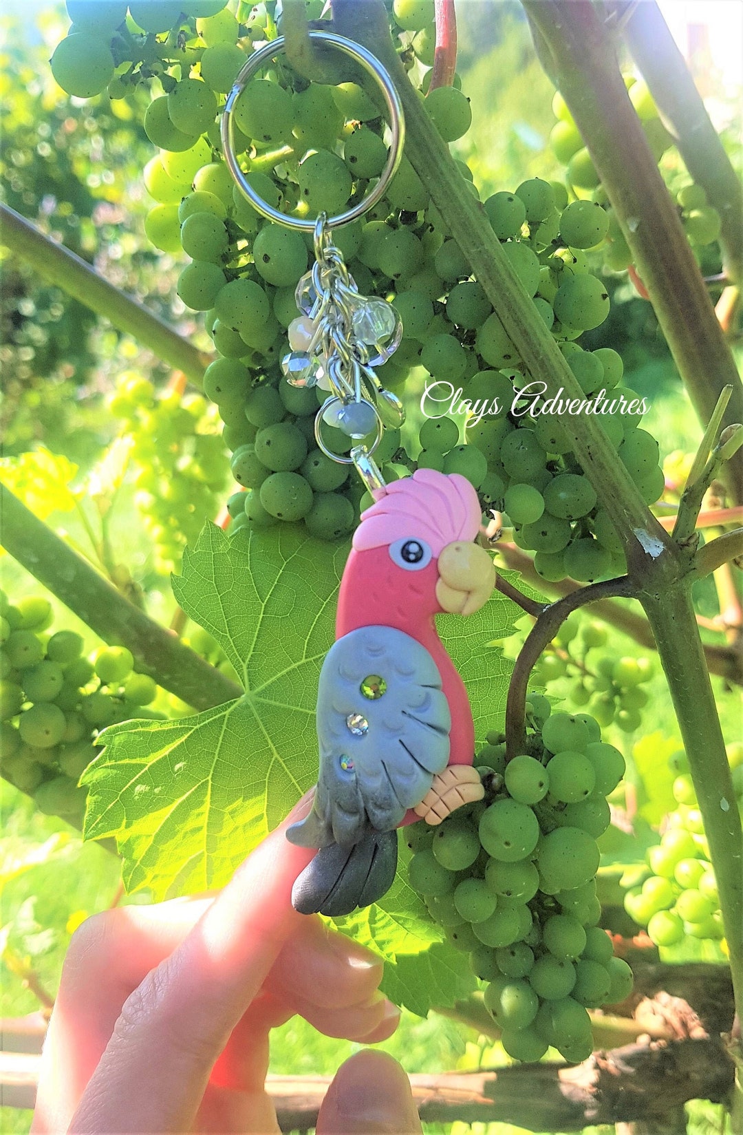 Galah Cockatoo Parrot Keychain , Handmade, Parrot Figurine Made of ...