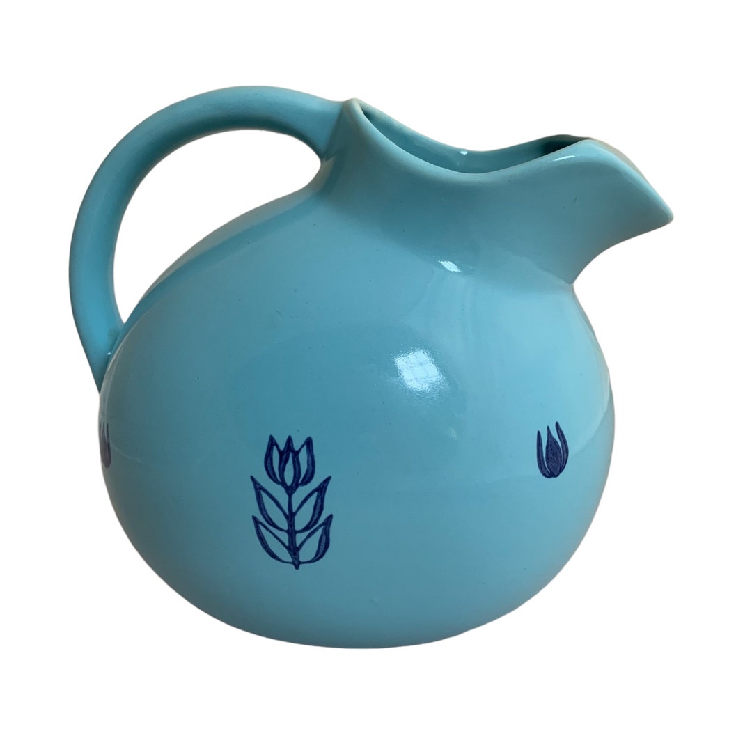Vintage Cronin Pottery Ball Pitcher 1950s Light Blue Tulip Design ...