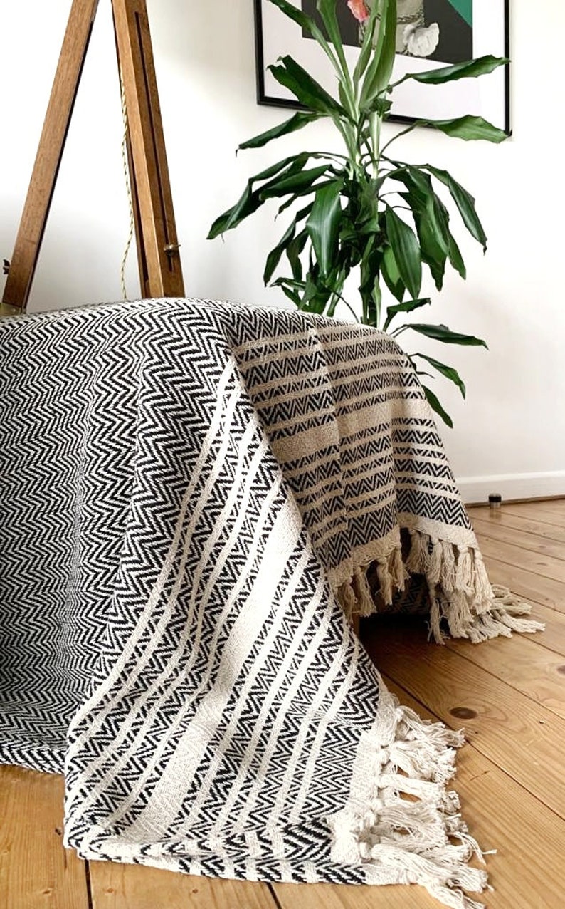 Handwoven Cotton Throw Garden Blanket With Tassels Furniture - Etsy