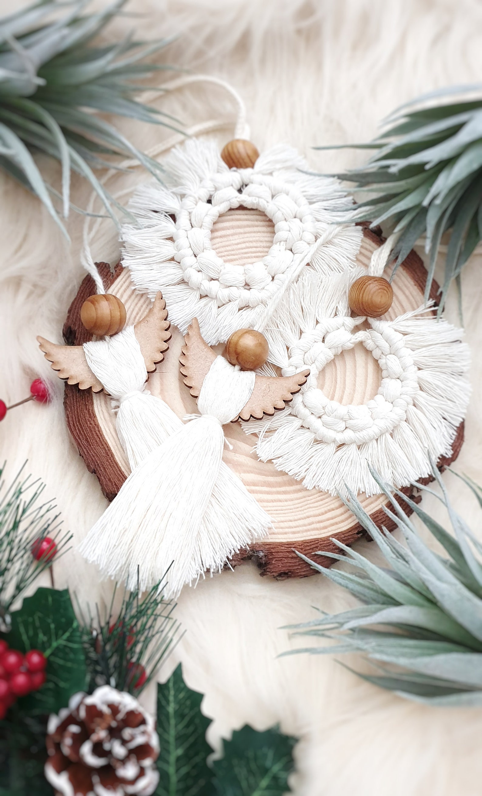 Set of 4 Natural Cotton Angel and Bauble Christmas Decorations | Etsy
