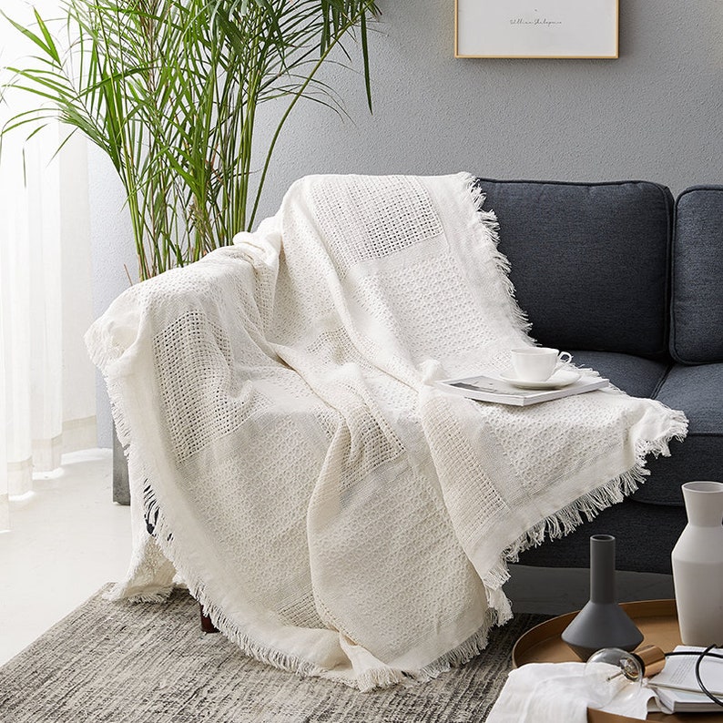 Natural White Bohemian Blanket Scandi Furniture Throw - Etsy UK