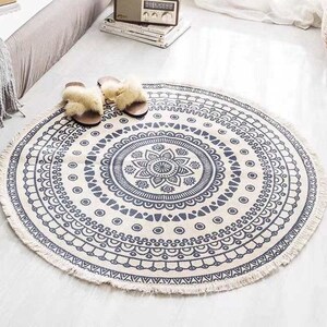 Mandala Floor Mat With Boho Fringe: Round Bohemian Rug (93cm) - Etsy