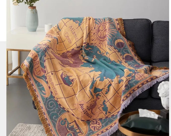 Around the World Furniture Throw, Globe World Map Blanket, Atlas Garden ...