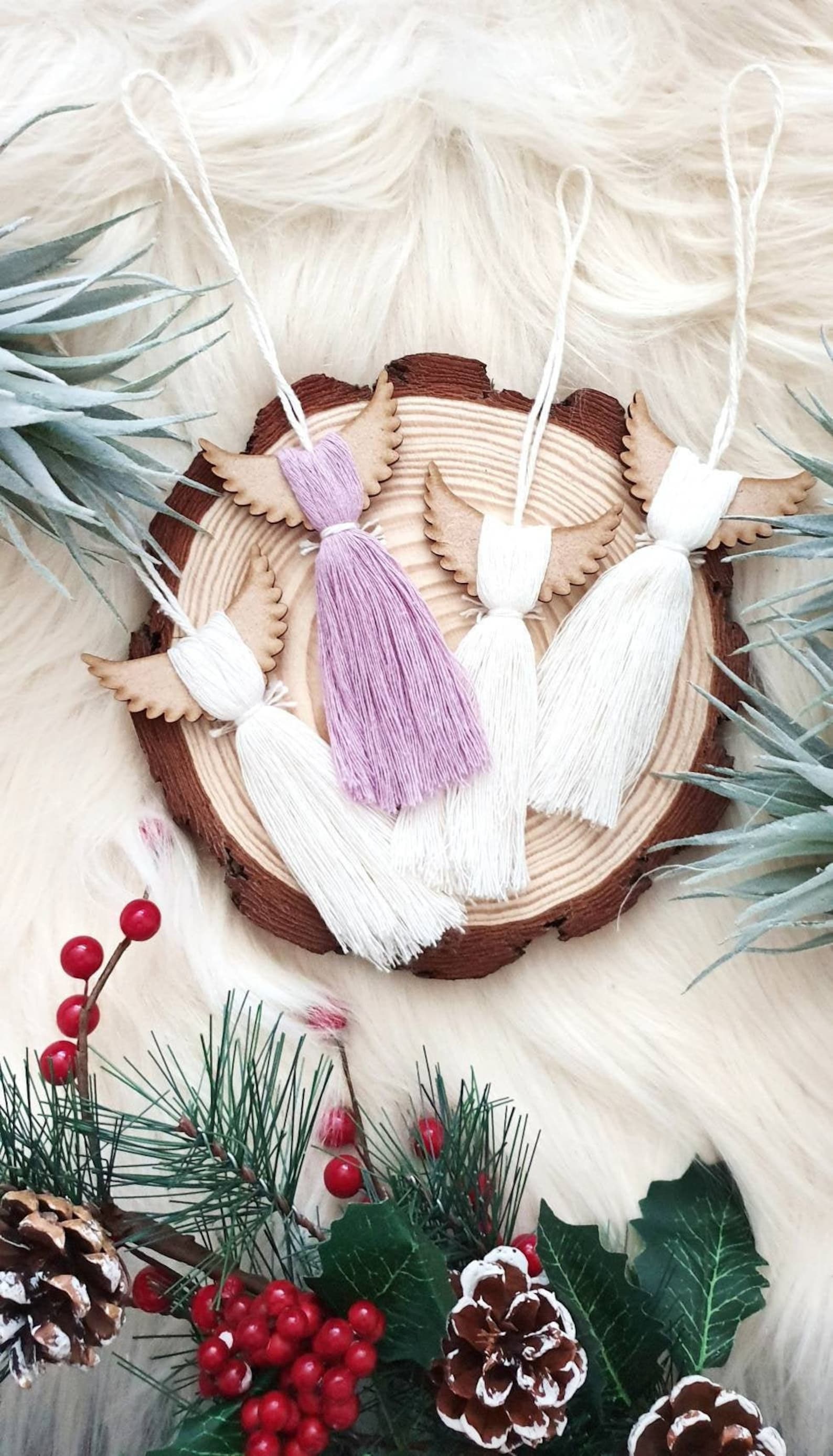 Set of 4 Natural Cotton Angel Christmas Decorations Elegant | Etsy