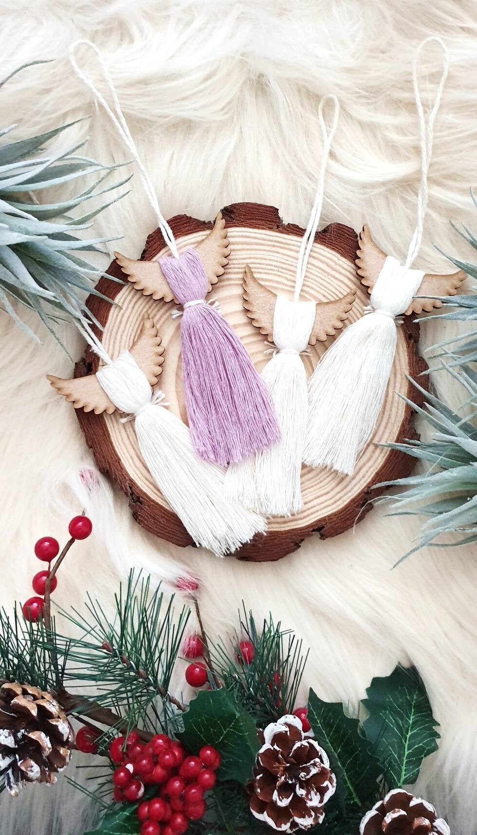 Set of 4 Natural Cotton Angel Christmas Decorations Elegant | Etsy