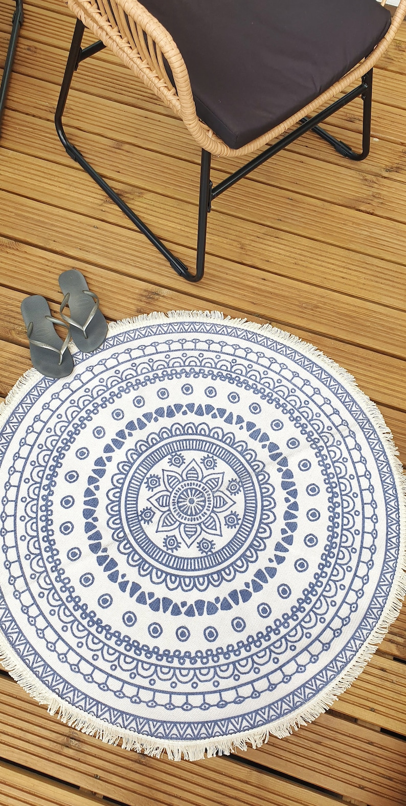Mandala Floor Mat with Boho Fringe Round Lightweight Rug | Etsy