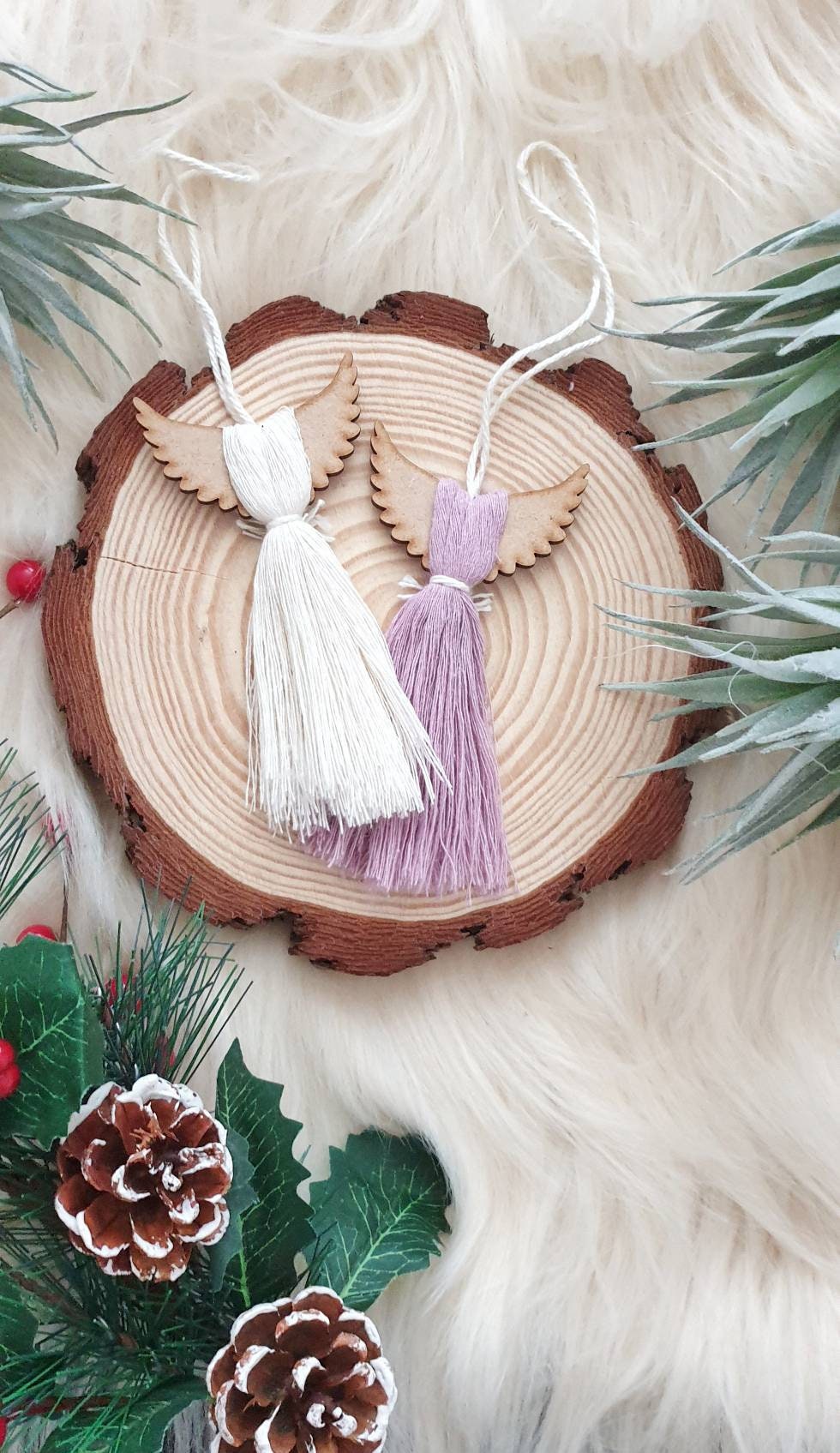 Set of 4 Natural Cotton Angel Christmas Decorations Elegant | Etsy
