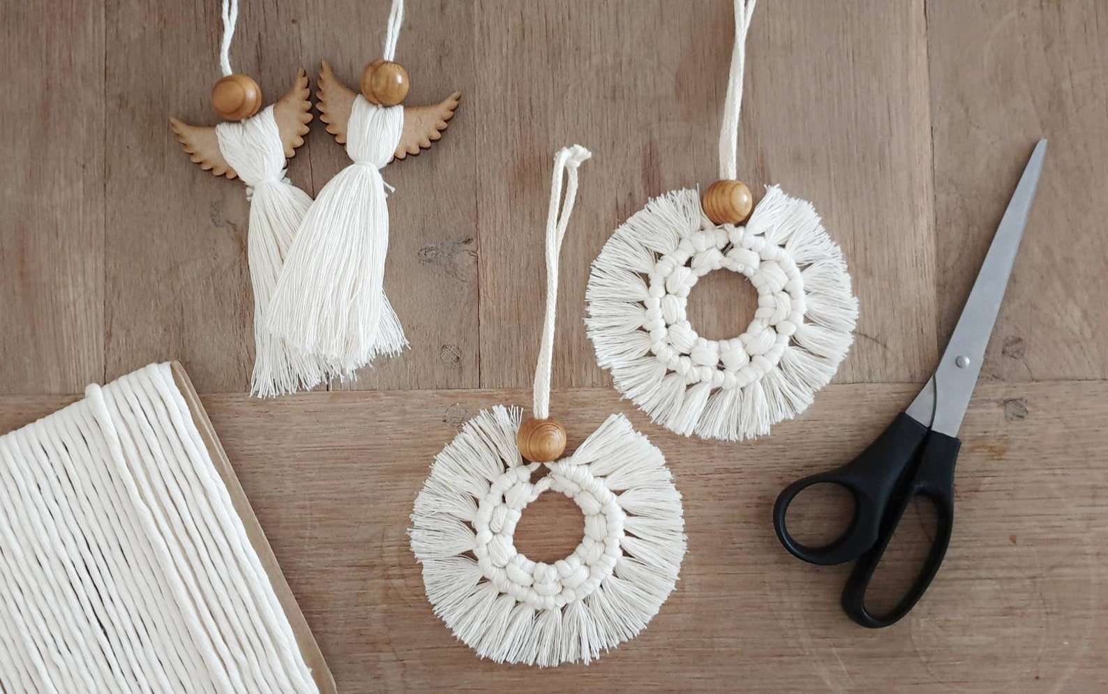 Set of 4 Natural Cotton Angel and Bauble Christmas Decorations | Etsy