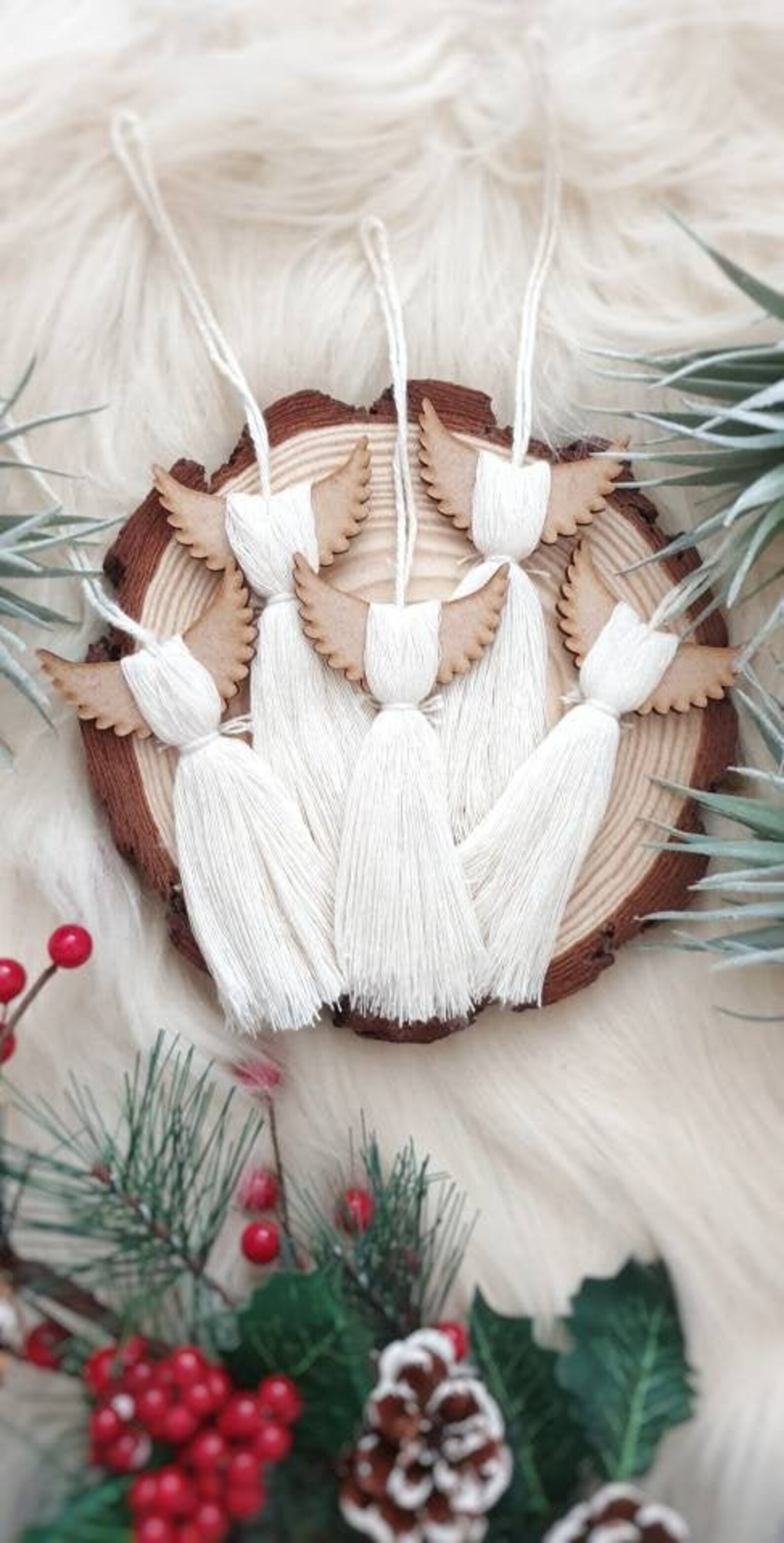Set of 4 Natural Cotton Angel Christmas Decorations Elegant | Etsy