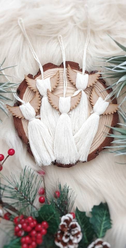 Set of 4 Natural Cotton Angel Christmas Decorations Elegant | Etsy