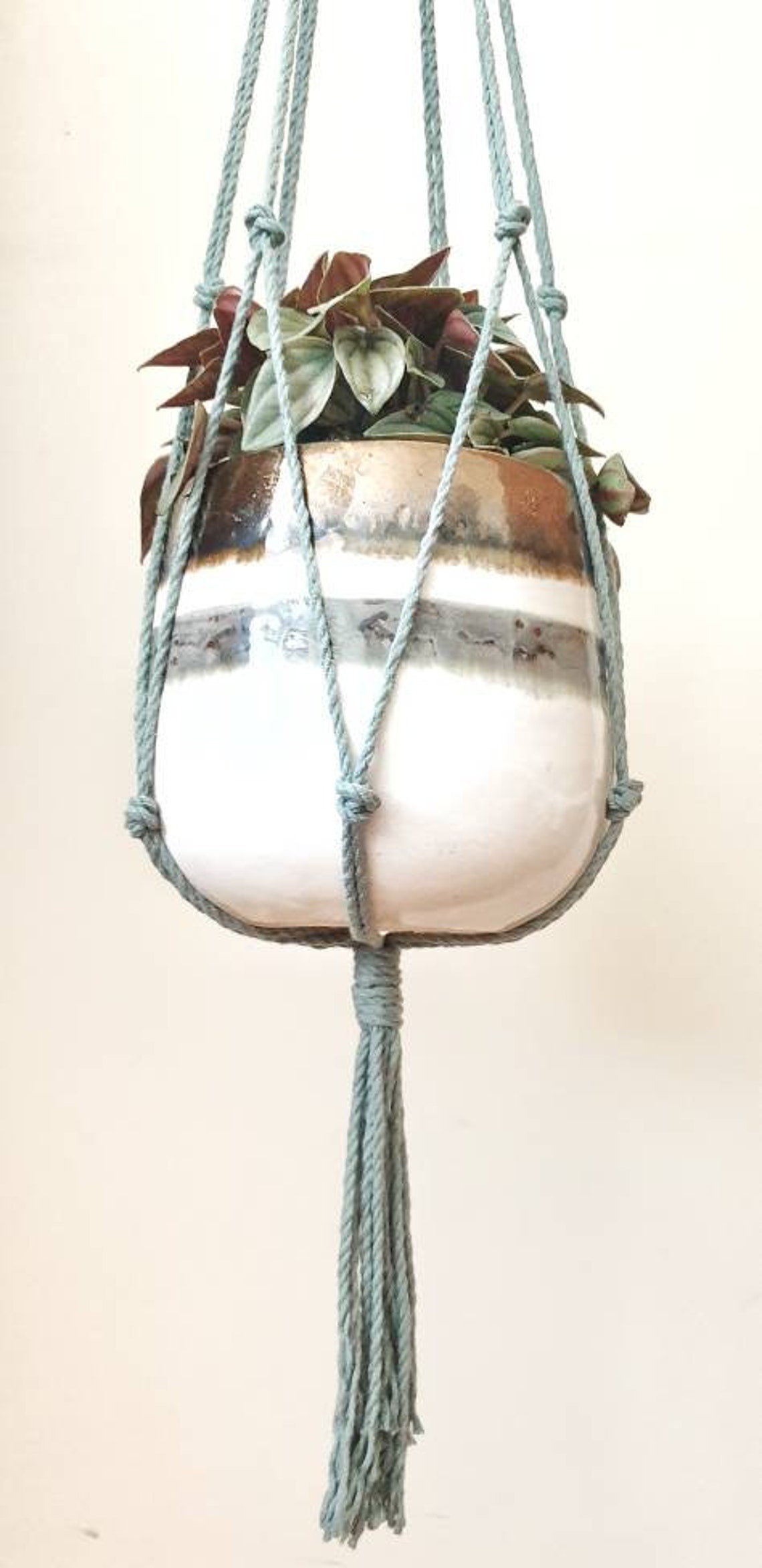 Modern Macrame Plant Hanger Teal Rope Planter Simple - Etsy UK