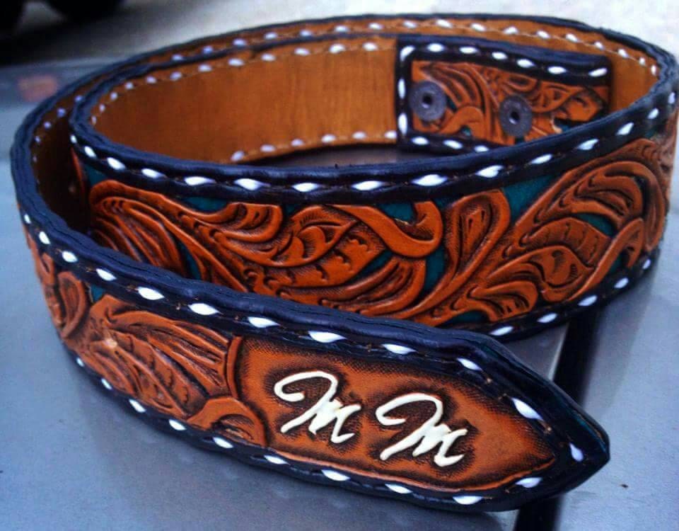 Buckstitched Custom Leather Belt, Hand Tooled Leather Belt, Custom Belt ...