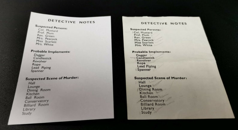 Cluedo Clue Spares 1949 1965 1972 Rules Detective Notes Murder Cards ...