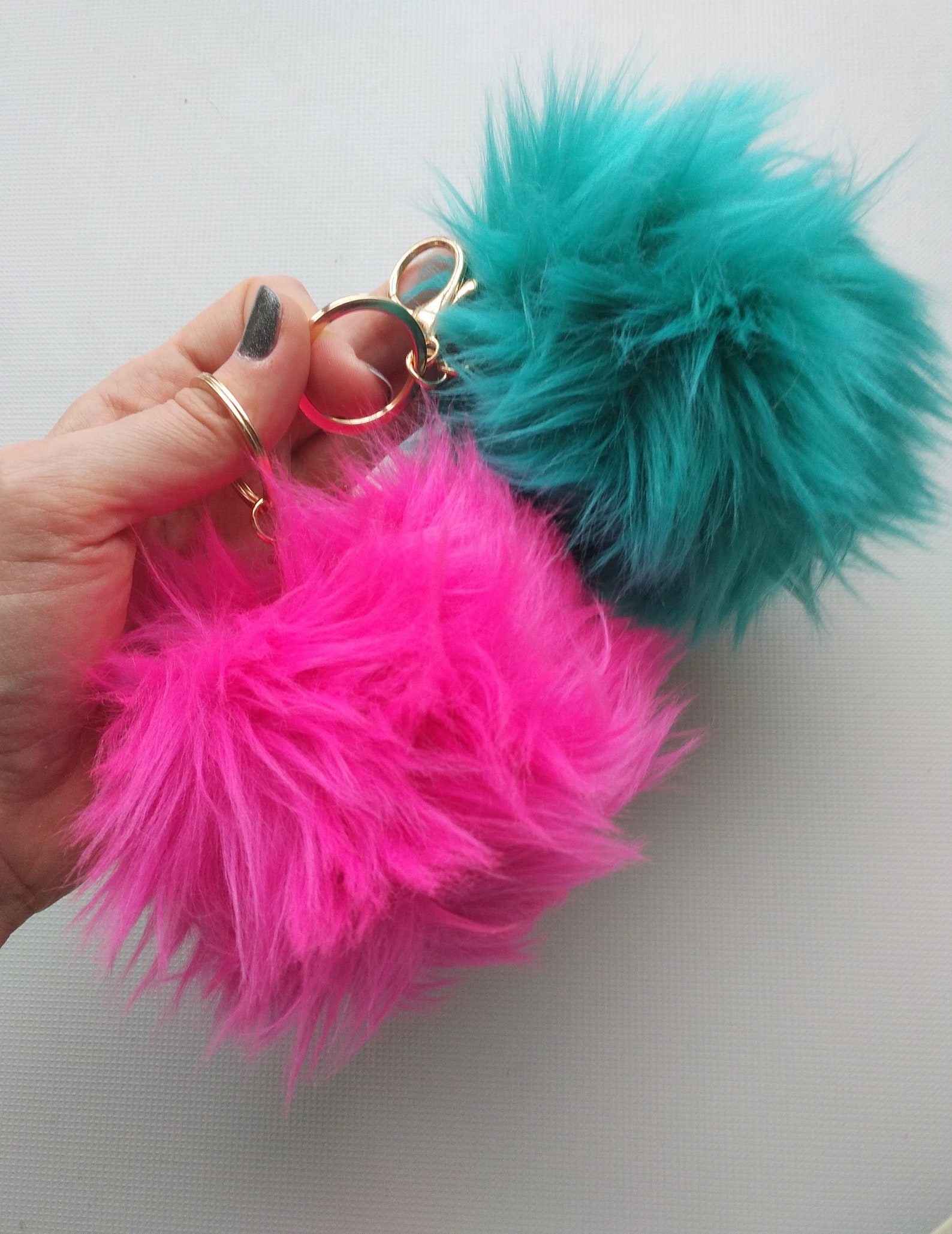 Hot Pink Pom Pom Fur Pom Pom Key Chain Pom Pom Fuzzy Key | Etsy