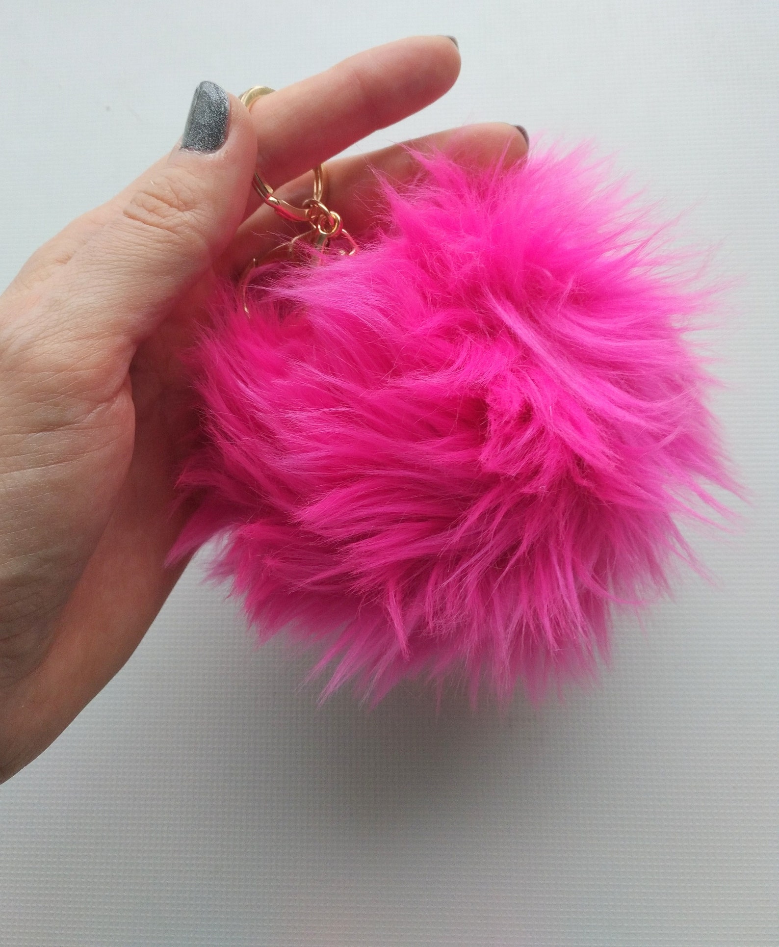 Hot Pink Pom Pom Fur Pom Pom Key Chain Pom Pom Fuzzy Key | Etsy