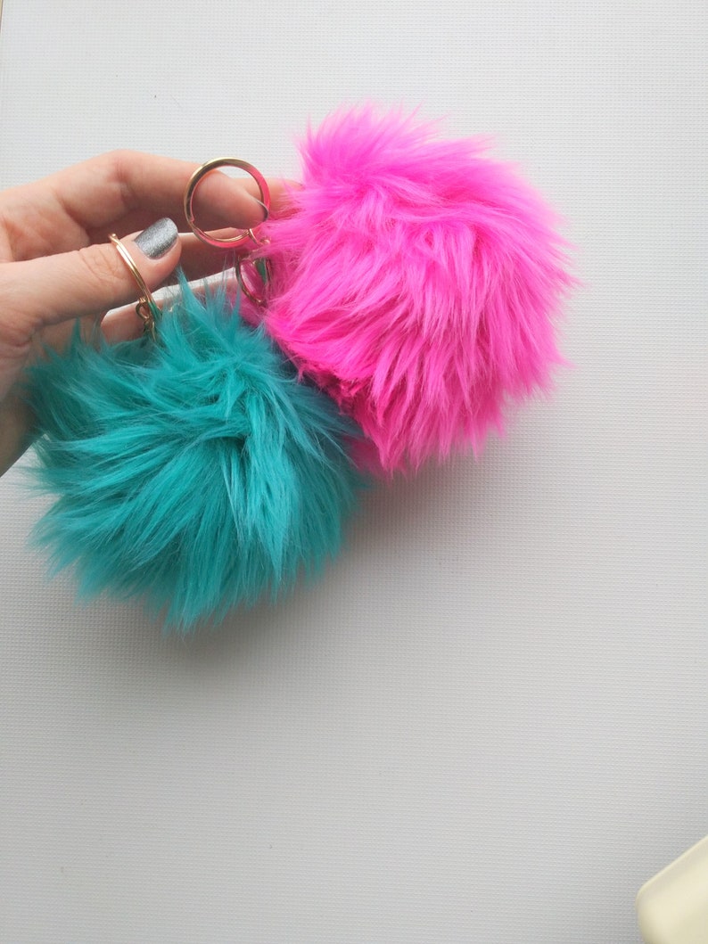 Hot Pink Pom Pom Fur Pom Pom Key Chain Pom Pom Fuzzy Key | Etsy
