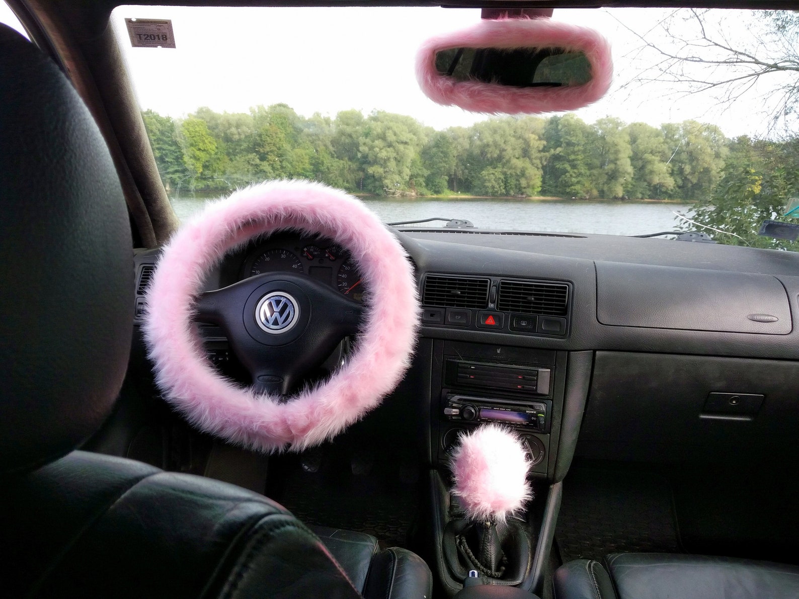 Fuzzy Pink Car Accessories: Steering Wheel, Gear Shift, Mirror Cover ...