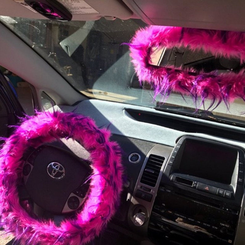 Burgundy Fuzzy Faux Fur Car Accessories: Steering Wheel Cover ...