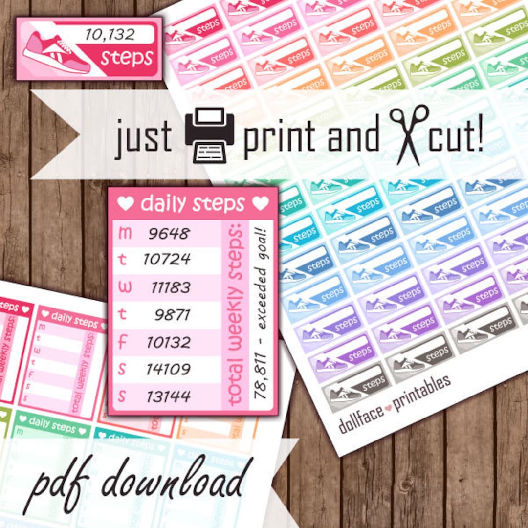 Steps Stickers / Daily Steps Printable / Walk Planner Sticker / Weekly ...