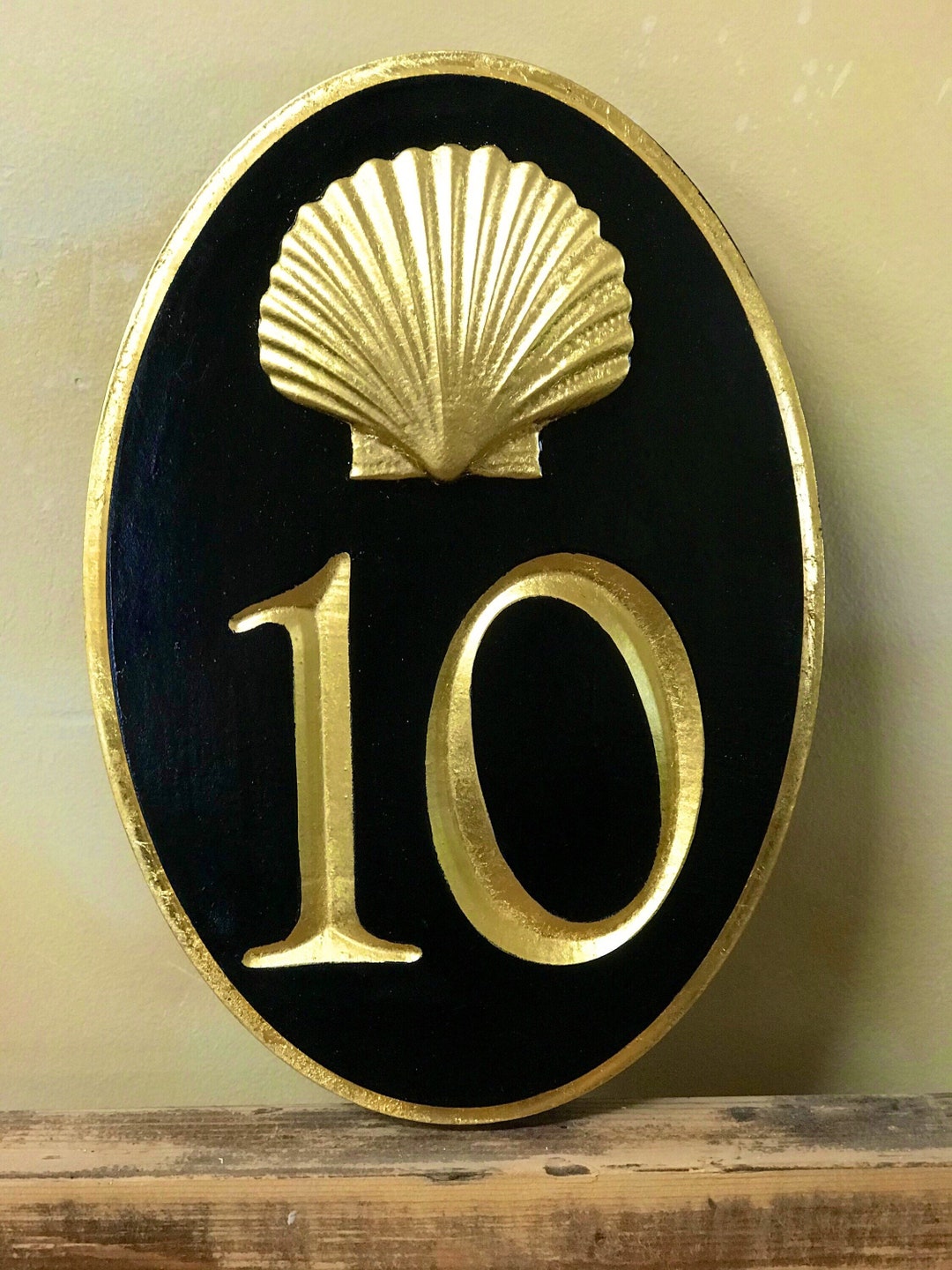 Address Sign, 23k Gold Leaf Sign, Gold Leaf Scallop Seashell, Carved ...