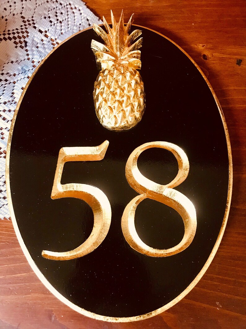 Address Sign 23k Gold Leaf Sign 3D Pineapple HDU Sign - Etsy