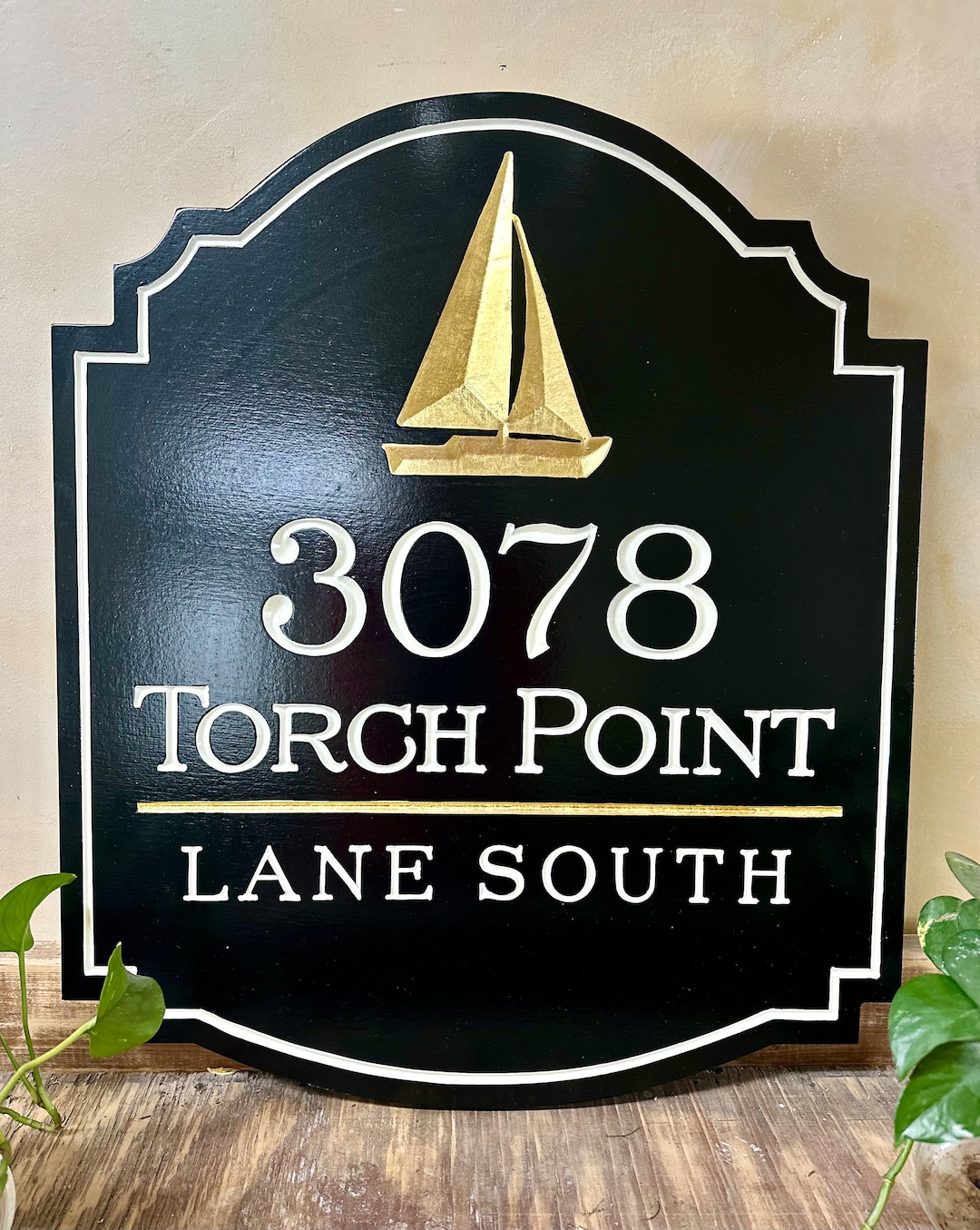 Custom HDU Address Carved Sign, 23K Gold Leaf Sign, Nautical Hanging ...