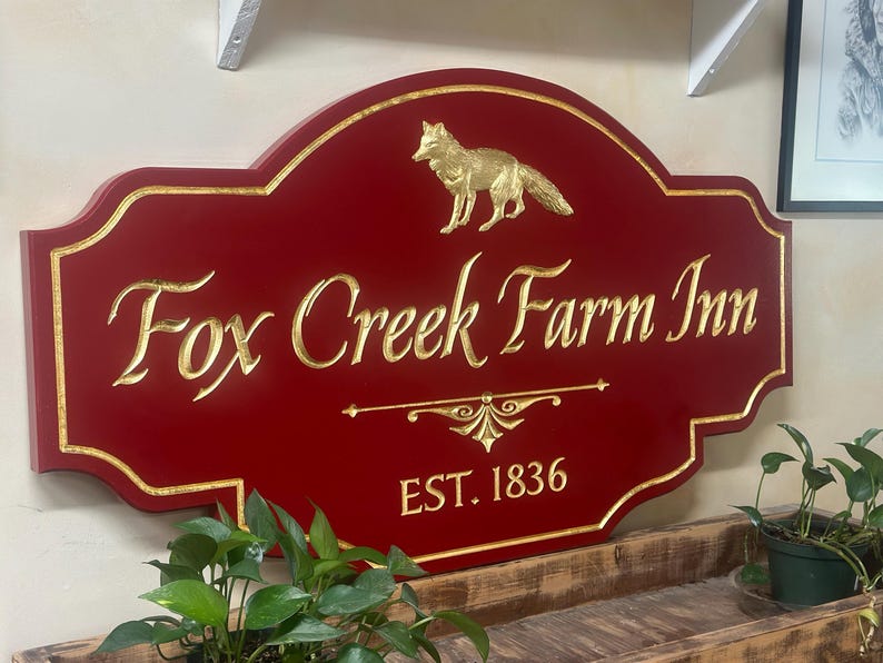Outdoor Airbnb Sign, HDU Carved Sign, 23K Gold Leaf Sign, 3D Fox - Etsy