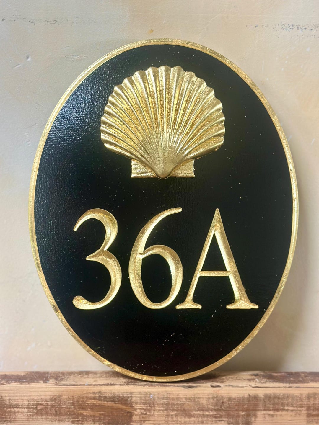 Address Sign, 23k Gold Leaf Sign, Gold Leaf Scallop Seashell, Carved ...