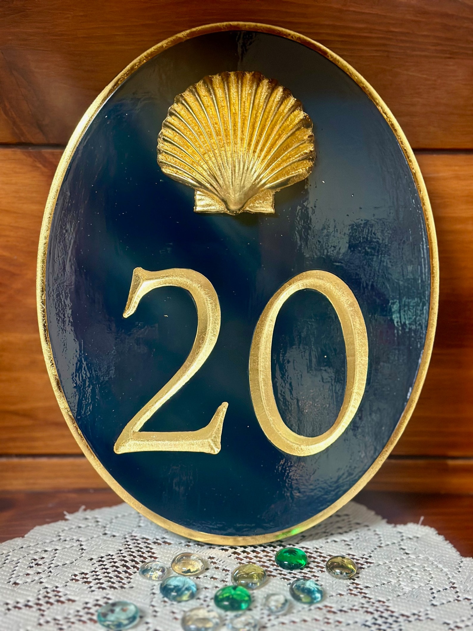 Gold Leaf Address Sign, Carved Numbers, Nautical Seashell Decor - Etsy