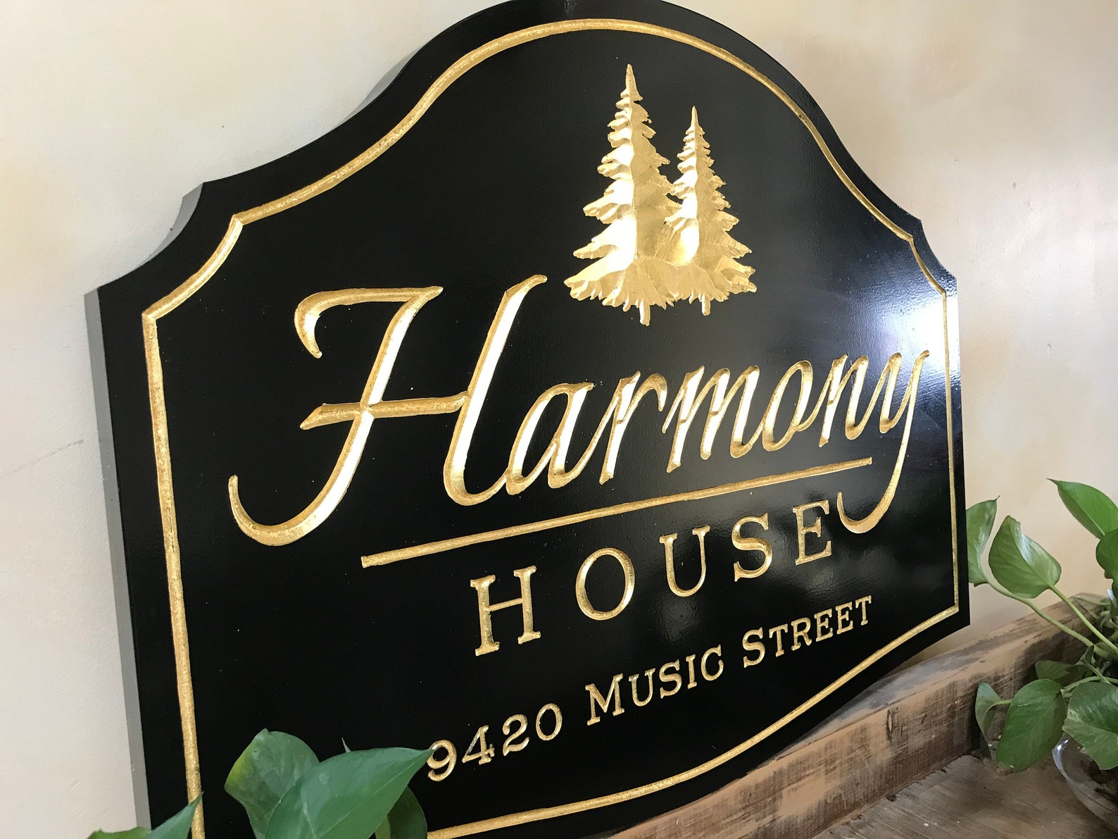 Custom Carved 23K Gold Leaf Sign, Personalized Address Sign - Etsy