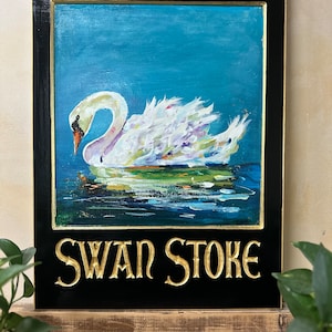 Custom Carved HDU Sign, 23k Gold Leaf Sign, Hand Painted Swan, Hanging ...