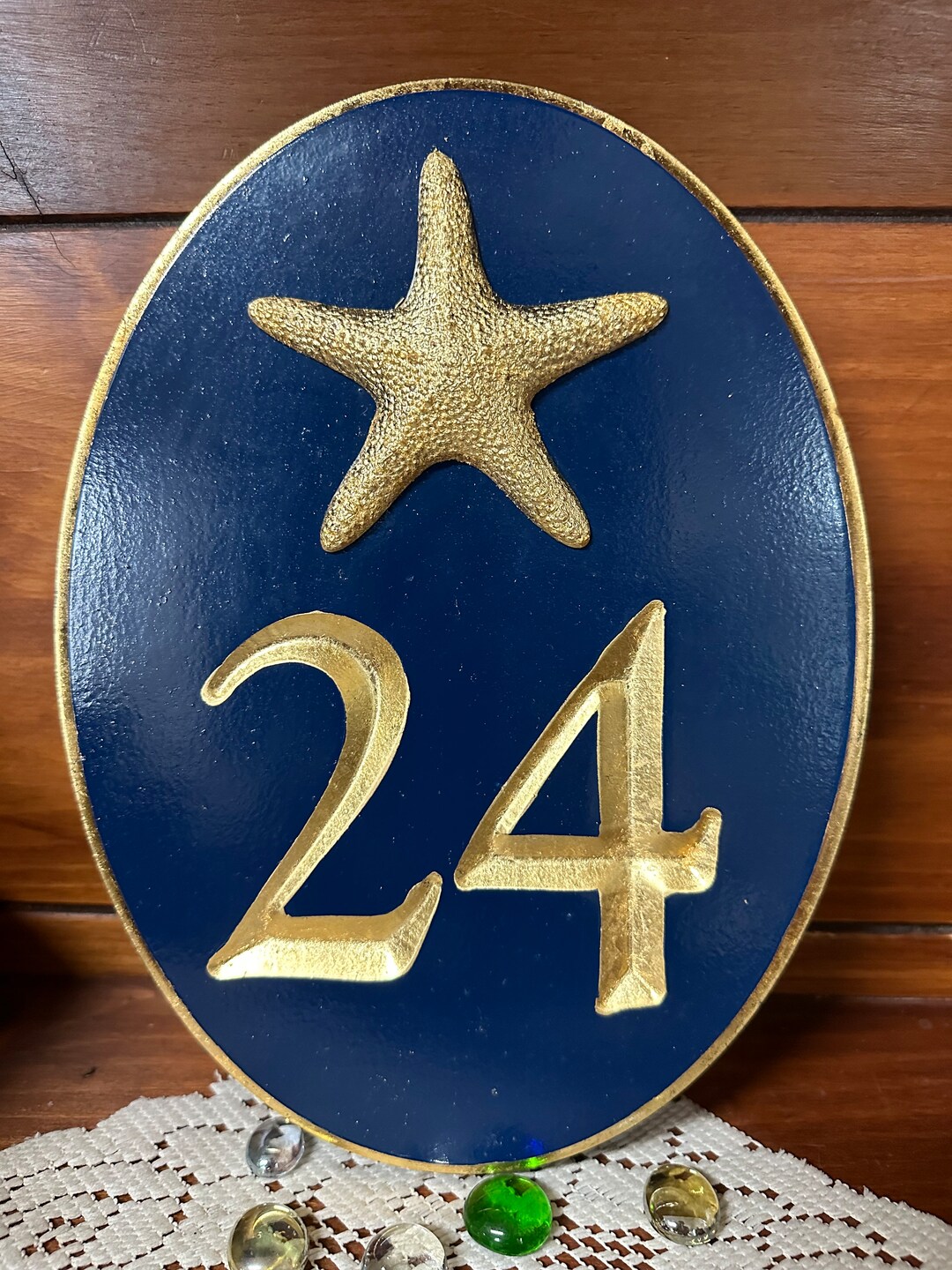 Address Sign, 23k Gold Leaf Sign, Gold Leaf Starfish Sign, Carved ...