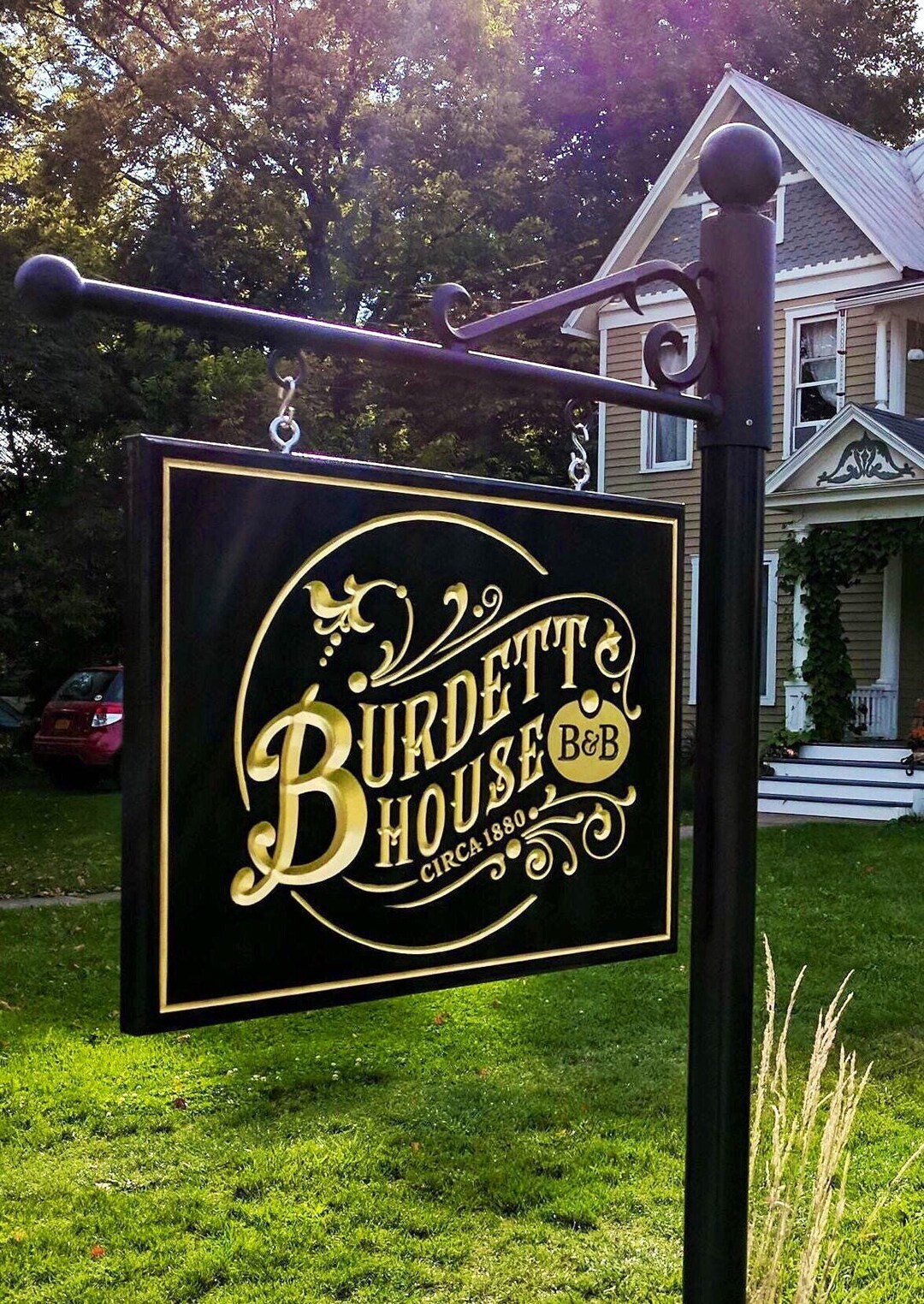 Custom Carved Sign, Bed & Breakfast Sign, Hanging Sign, 23k Gold Leaf ...