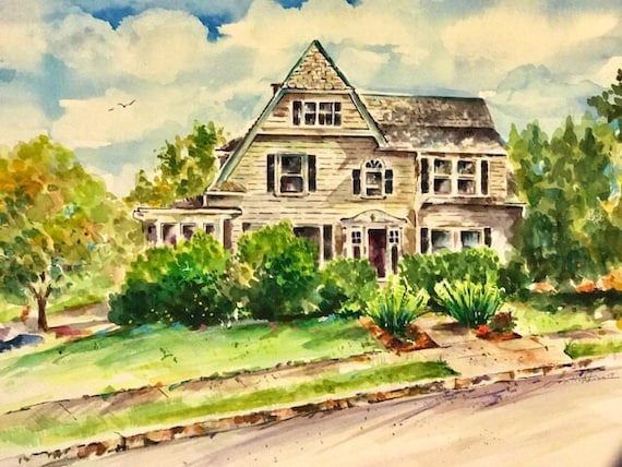 Commissioned House Portrait Watercolor House Portrait Wall | Etsy