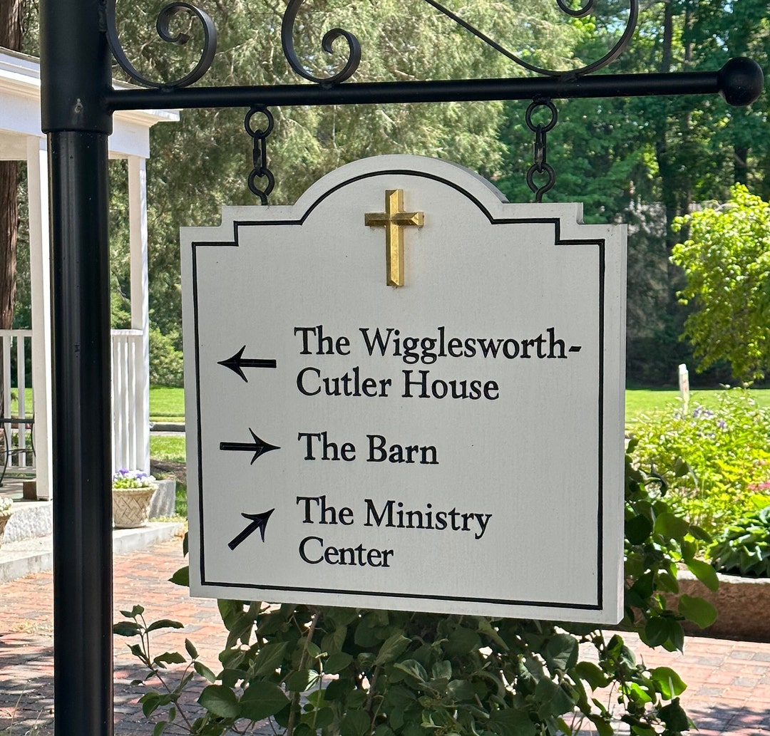 Custom Outdoor Directory, Carved Letters With 3D Gold Leaf Cross ...