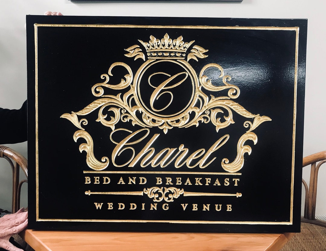 Custom B& B Sign, Carved HDU Sign, 23K Gold Leaf Sign , Hanging Sign ...