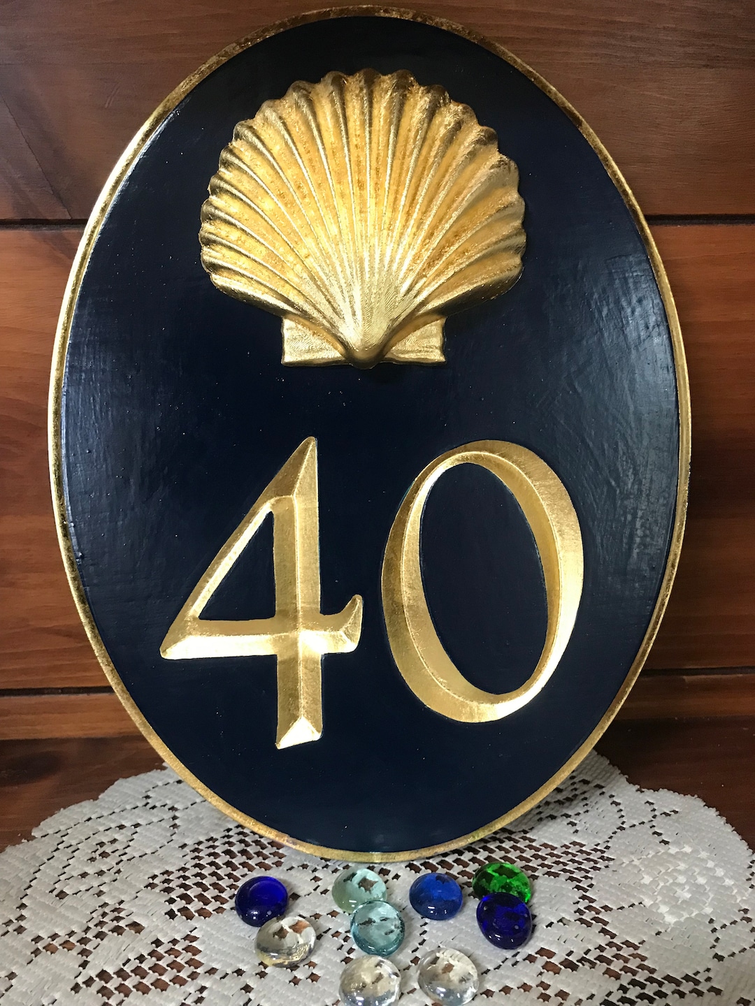 23k Gold Leaf Address Sign, Carved Seashell Nautical Decor - Etsy
