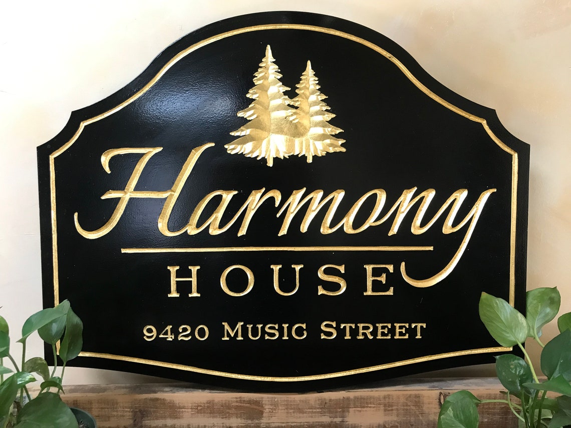 Custom Carved 23K Gold Leaf Sign, Personalized Address Sign - Etsy