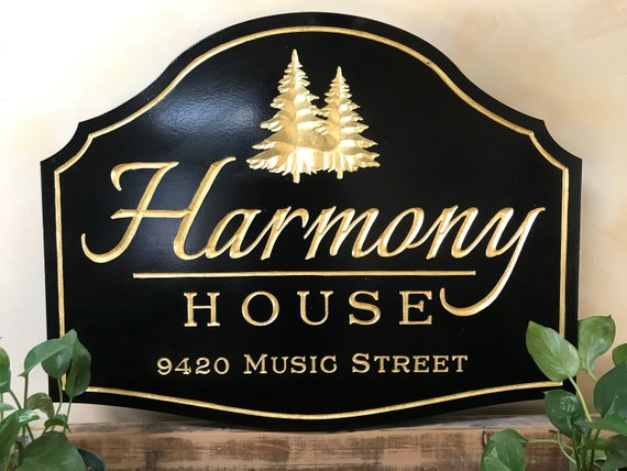 Custom Carved Outdoor Sign 23K Gold Leaf Sign Hanging Sign | Etsy