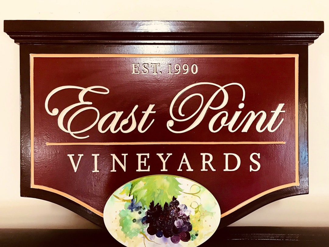 Custom Carved Vineyard Sign, Hanging Sign, Outdoor Sign, Hand Lettered ...