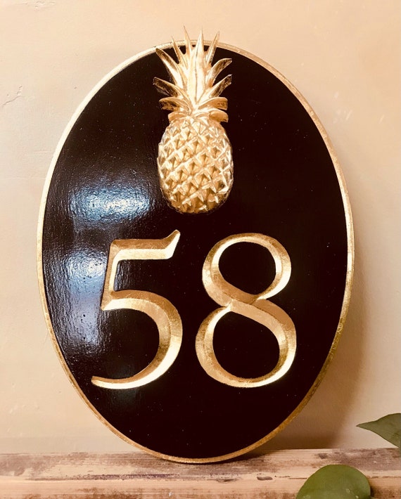 Address Sign 23k Gold Leaf Sign 3D Pineapple HDU Sign - Etsy