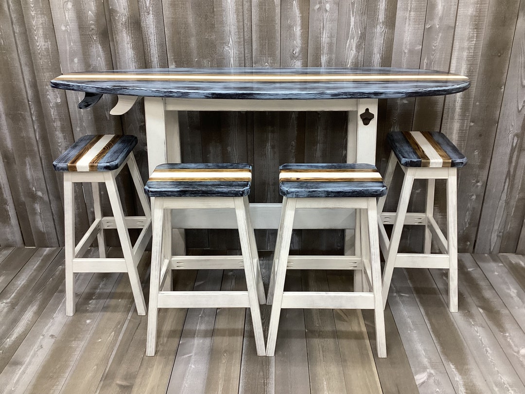 6 Foot Surfboard Table With 4 Stools, Bar Height Table, Made in North ...