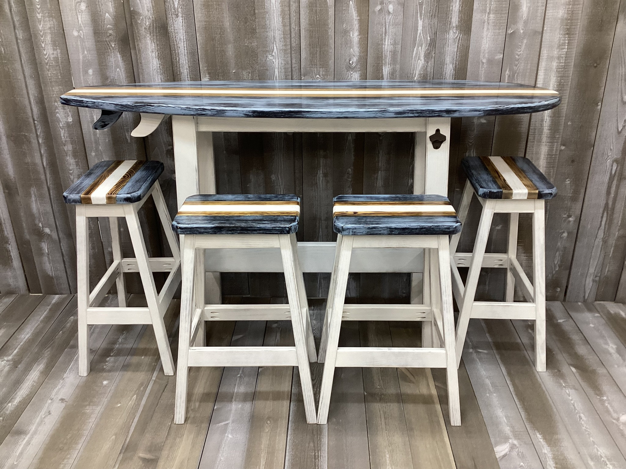 6 Foot Surfboard Table With 4 Stools, Bar Height Table, Made in North ...