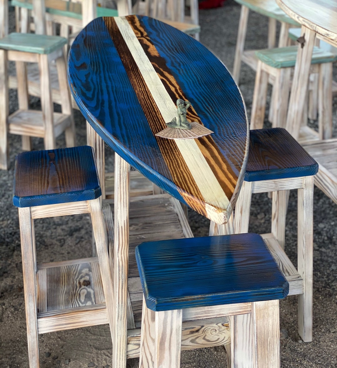 6 Foot Surfboard Table With 4 Stools, Bar Height Table, Made in North ...