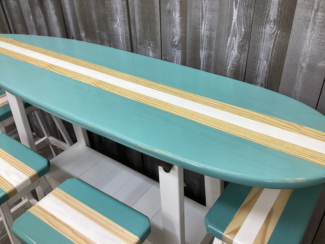 6 Foot Surfboard Table With 4 Stools, Bar Height Table, Made in North ...